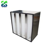 Quality Big Airflow V Bank Air Filter Stainless Steel Galvanized Frame Box Type Hepa Filter for sale