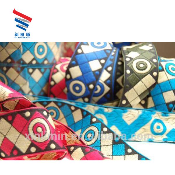 Quality 100% Cotton Cloth Custom Design Double Face Jacquard Ethnic Lace Embroidered Ribbon Trim for sale