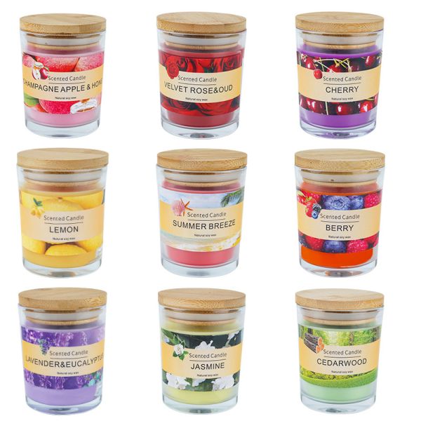 Quality Soy Wax Glass Jar Scented Candle Luxury Aromatherapy Candle In Transparent Glass Jar for sale