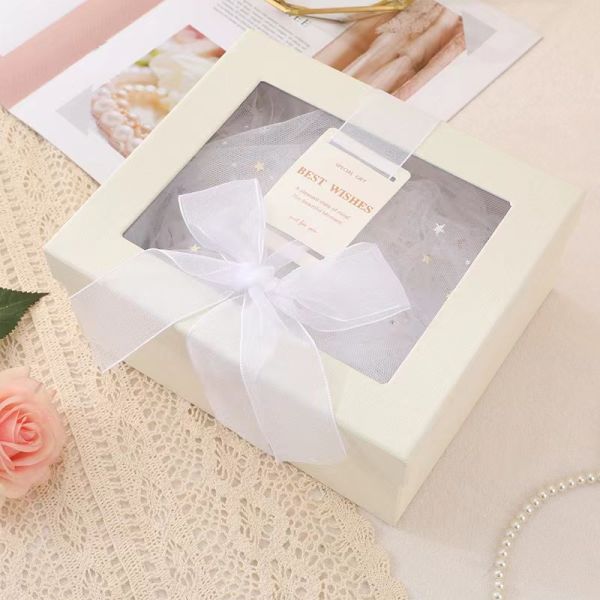 Quality White Gift Set Box Transparent PVC Birthday Box With Silk for sale