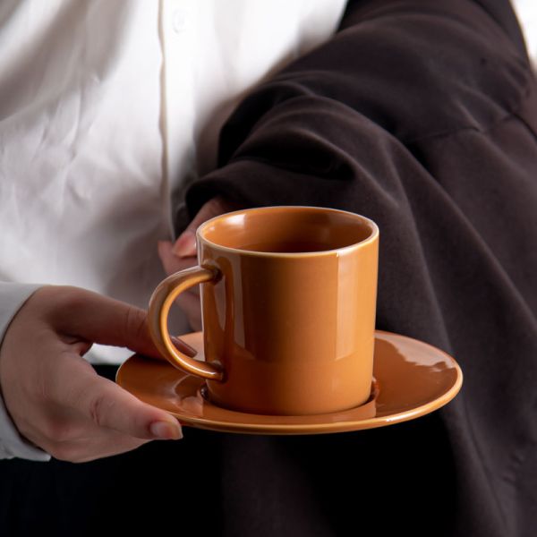 Quality Custom Printed Ceramic Mug Crackle Pattern Glaze Tea Cup And Saucer Set for sale