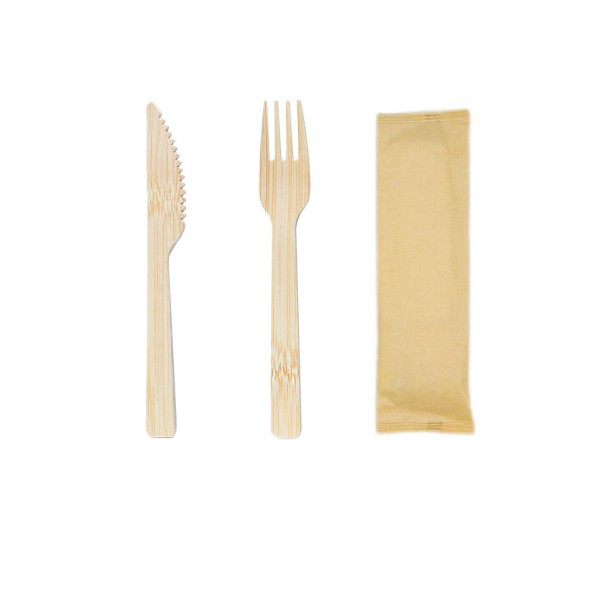 Quality 17cm Picnic Biodegradable Disposable Bamboo Cutlery Kits Of Fork Knife for sale