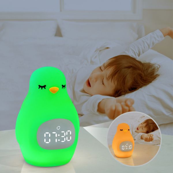 Quality Penguin Silicone Night Light Digital Alarm Clock Table Clock Warm Light Bedside for sale