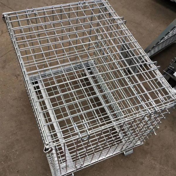 Quality Stackable Galvanized Storage Foldable Wire Mesh Container With Optional Wheels for sale