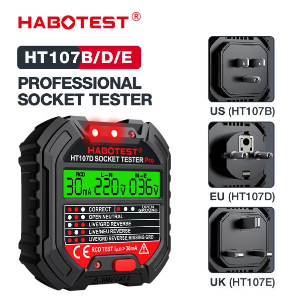 Quality HT107 Socket Tester Pro Voltage Test RCD 5/30mA Socket Detector Ground Zero Line for sale