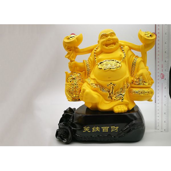 Quality Poly Resin Custom Trophy Cup , Gold Plated Laughing Buddha Religious Crafts for sale