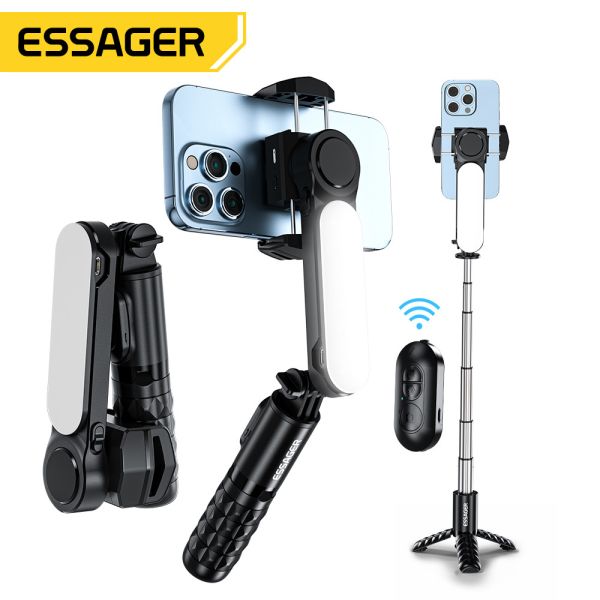 Quality Essager Single-axis Gimbal Stabilizer Phone Holder With LED Fill Light Handheld Mobile Phone Stand for sale