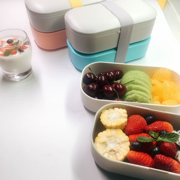 Quality Kid Friendly Eco Plastic BPA Free Lunch Box with Cutlery in 2 Layer Storage for sale