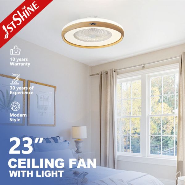 Quality Imitation Wood Grain Finish 23 Inch DC Motor LED Bedroom Ceiling Fan for sale