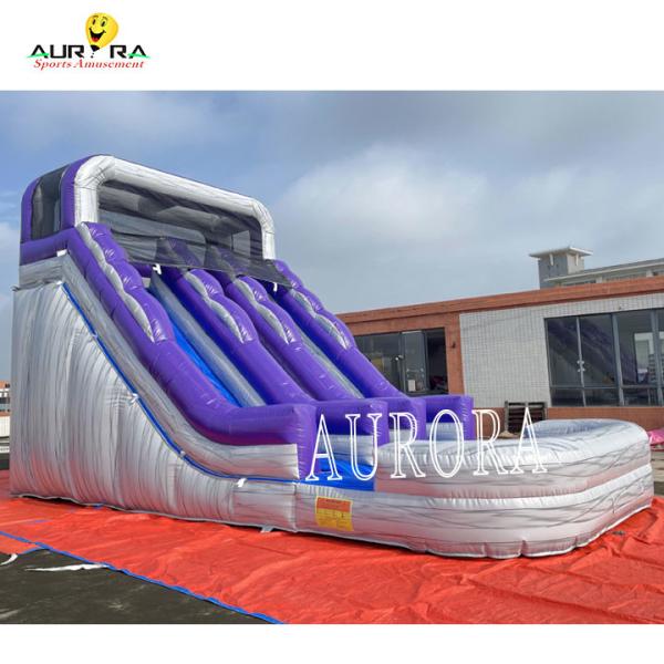 Quality Custom Purple Gray Inflatable Water Slide With Climbing Wall For Adventure for sale