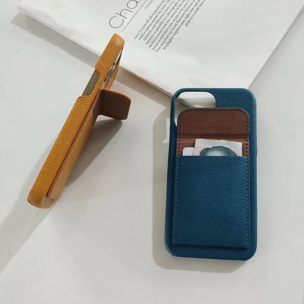 Quality Handcrafted Leather Card Holder Phone Case with Shockproof Feature and Luxury for sale