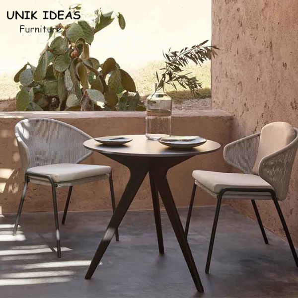 Quality Nordic Rope Rattan Woven Dining Chair Outdoor Furniture Garden 65x70x75cm for sale