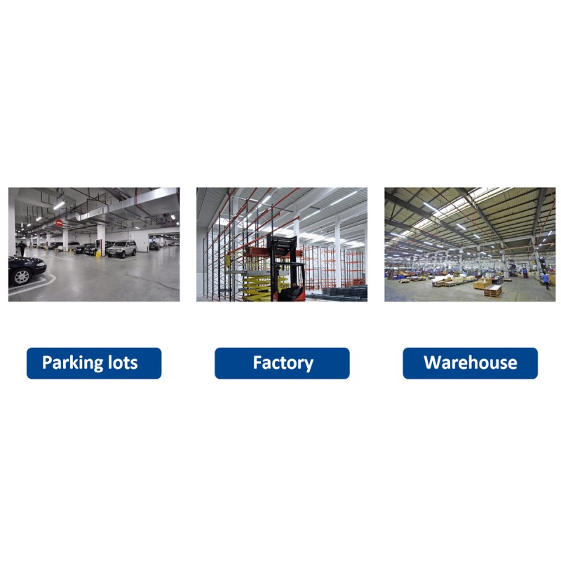 LED vapor tight batten light fixtures application This LED vapor tight batten light fixture is widely used in commercial spaces, fire stairs, warehouses, factories, underpasses, parking lots, and other scenarios to provide a bright and stable lighting environment.