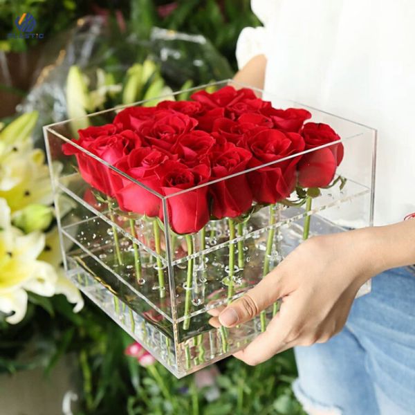 Quality Home Organization Flower Rose Acrylic Storage Box Easy Clean Customized for sale