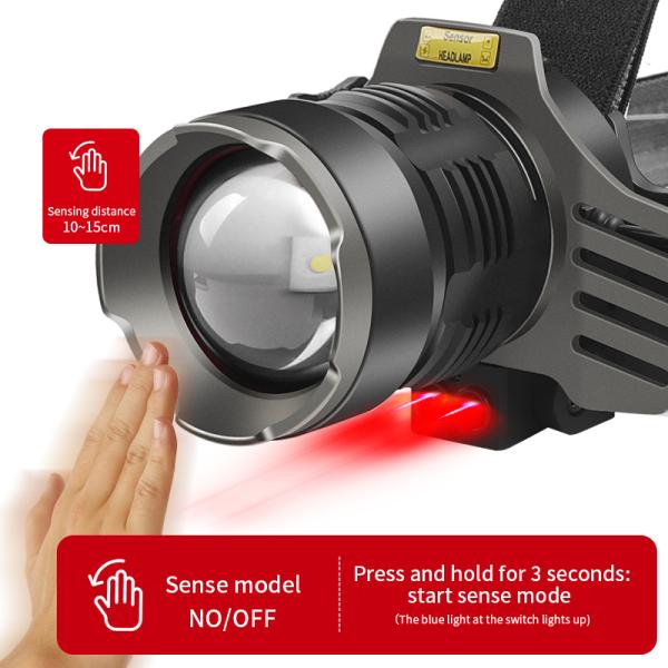 Quality OEM High Lumen Rechargeable LED Headlamp, Zoomable Waterproof USB-C Head Torch for sale