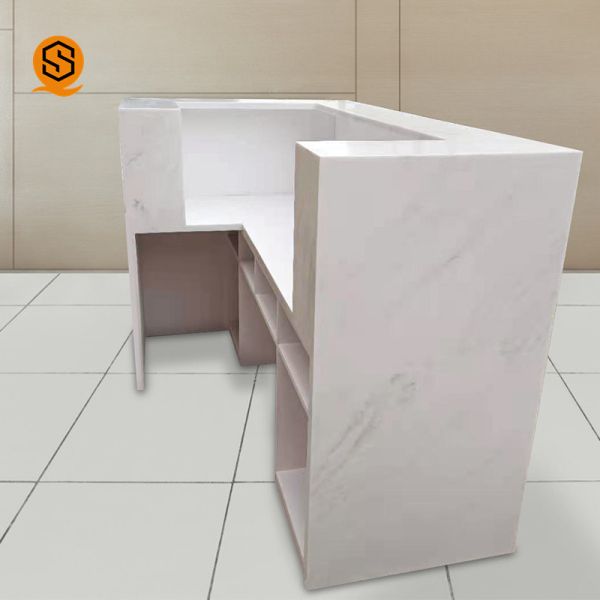 Quality Small Reception Desk Office Front Counter White Stone Solid Surface Reception for sale