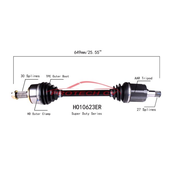 Quality HO10623ER CV Axle Assembly Heavy Duty Clamp TPEE Boot  Cold Forging Grinding Process Technology EXTREME Weather Unit for sale