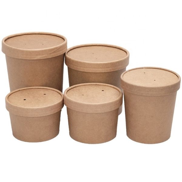 Quality Salads Kraft Paper Soup Bowl/ Food Container With Lids Disposable Take Away Bowl for sale