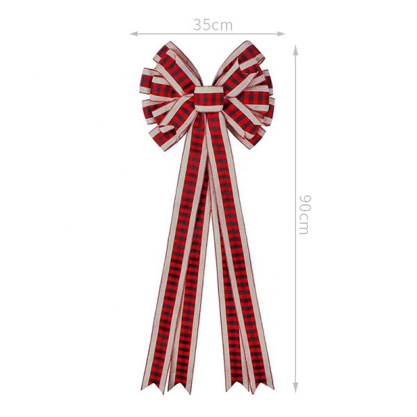 Quality Polyester/Jute Christmas Bow Decorations Red Black Plaid Burlap Bows Style Ribbon Bow for sale