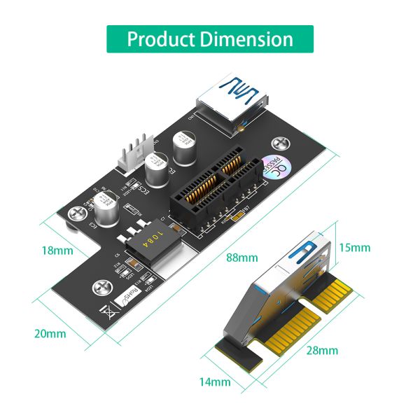 Quality PCI-E 1X to 16X Riser Card Extender 22cm with Magnetic Foot Pads for sale