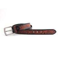 China Carved Craft 3.8cm Mens Embossed Leather Belts Pin Buckle factory