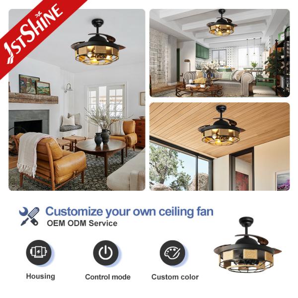 Quality 42 Inch Black Retractable Ceiling Fan With Light Remote Control for sale