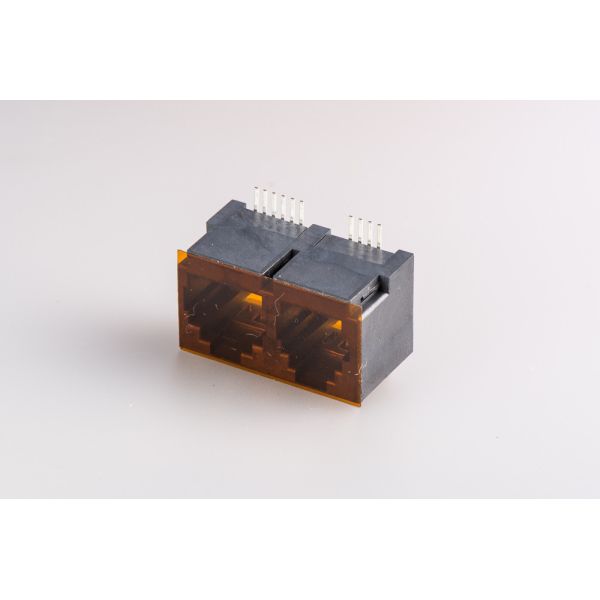 Quality 4P4C + 6P6C Double Port SMT RJ11 Jack  , RJ11 PCB Connector Modular Full Plastic for sale