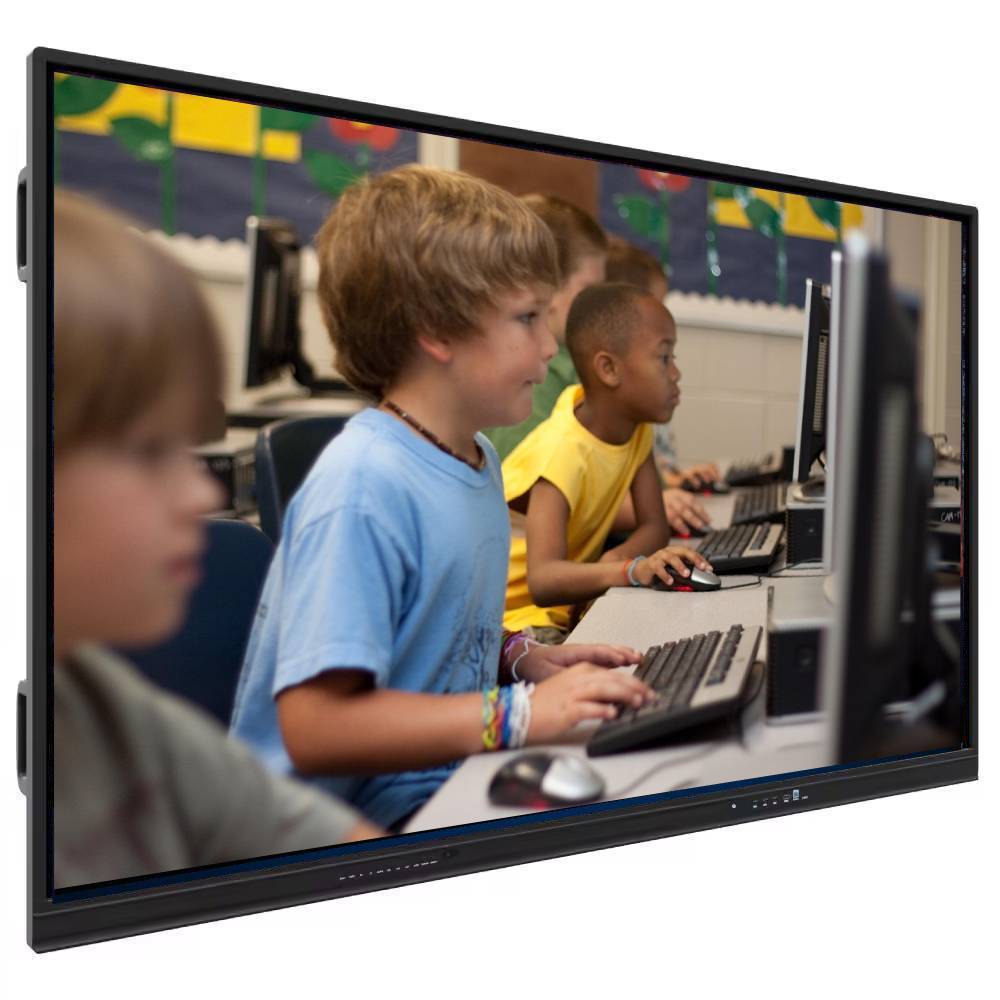 Interactive flat panel display showing educational content