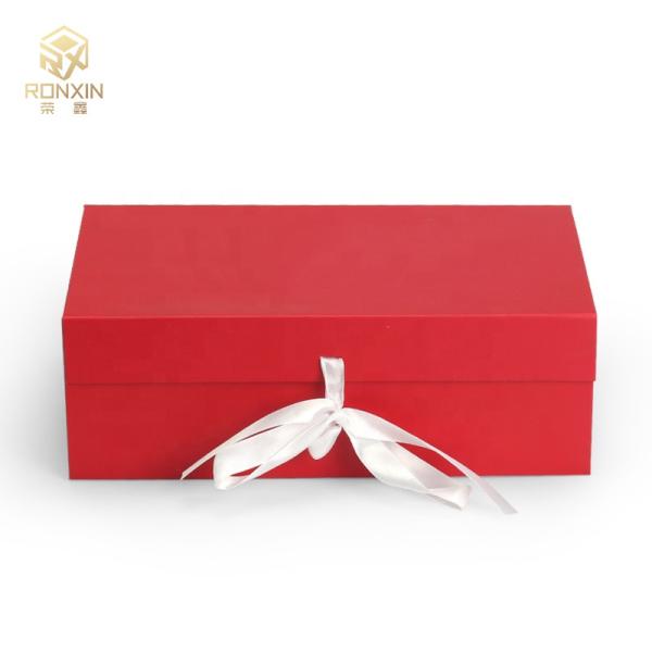 Quality Red Paperboard Foldable Gift Boxes With Ribbon Gift Packaging for sale