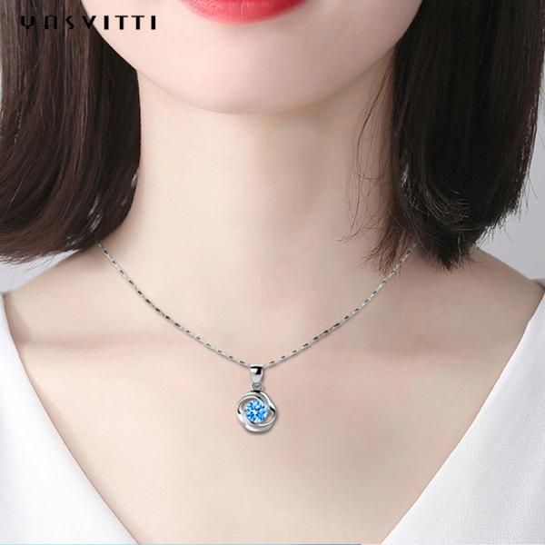 Quality Luxury Geometric Sterling Silver Necklace Blue Topaz Stone Pendant Necklaces for sale