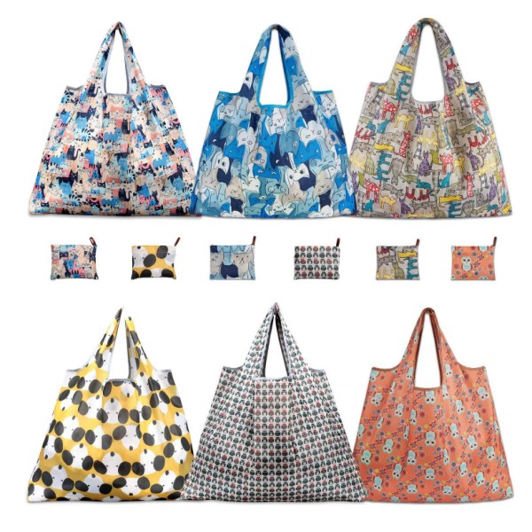 Quality Expandable Grocery Folding Reusable Bags 190T Polyester Heavy Duty for sale