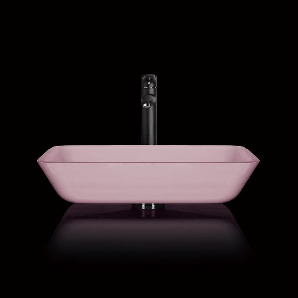 Quality Pink Bathroom Countertop Basins Rectangular Tempered Glass Acid Matt for sale