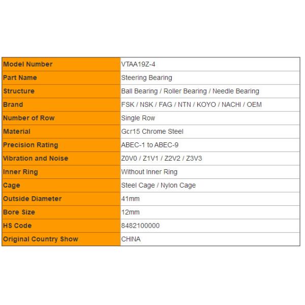 Quality VTAA19Z-4 Steering Column Bearing Machinery Bearing 41mm × 12mm for sale