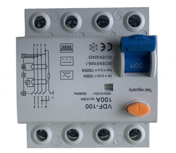 Quality B Type RCCB Circuit Breaker EKL6-100B 100mA 4 Pole IEC 61008-1 for sale