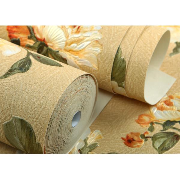 Quality Removable Strippable Country Style Wallpaper , Deep Embossed PVC Flower Wall for sale