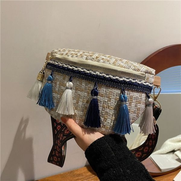 Quality Tassel Decor Adjustable Strap Waist Bags Plaid Pattern Waterproof Cycling Bum for sale