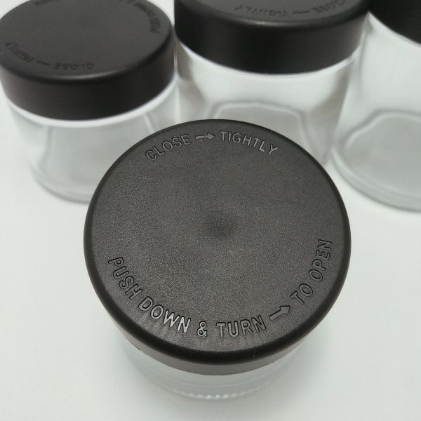 Quality Child Resistant Caps CBD Herbs Packaging Clear Glass Jar for sale