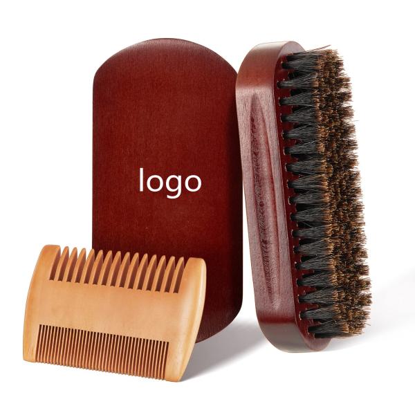 Quality Beechwood Brown Round Beard Brush Customize Logo Beard Comb Kit for sale