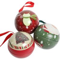 Quality Christmas Tree Baubles Ornaments Tinplate Candy Tin Box Xmas Tree Ball Pendant for sale