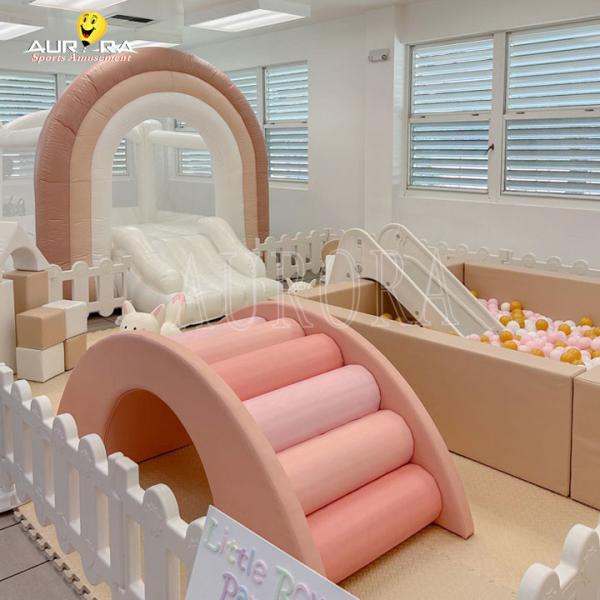 Quality White Brown Pink Inflatable Soft Play Equipment Playground Ball Pit With Slide for sale