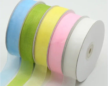 Quality Organza Bulk Silk Ribbon , Double Faced Silk Satin Ribbon Screen Printing for sale