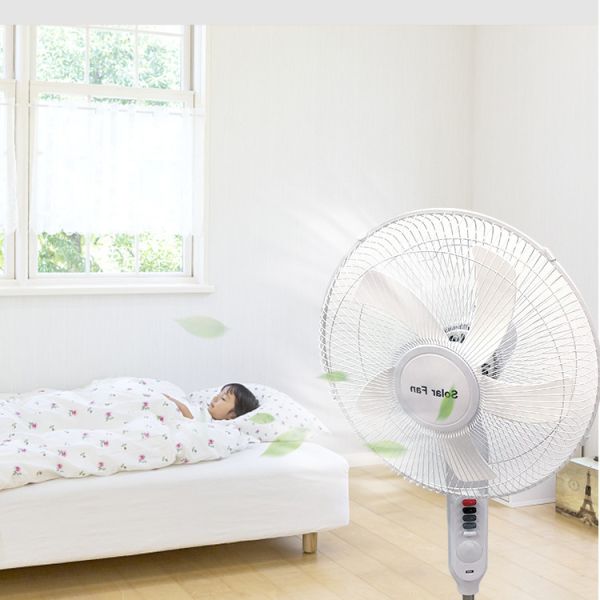 Quality White 16 Inch Solar Rechargeable Stand Fan Height Adjustable 25W for sale