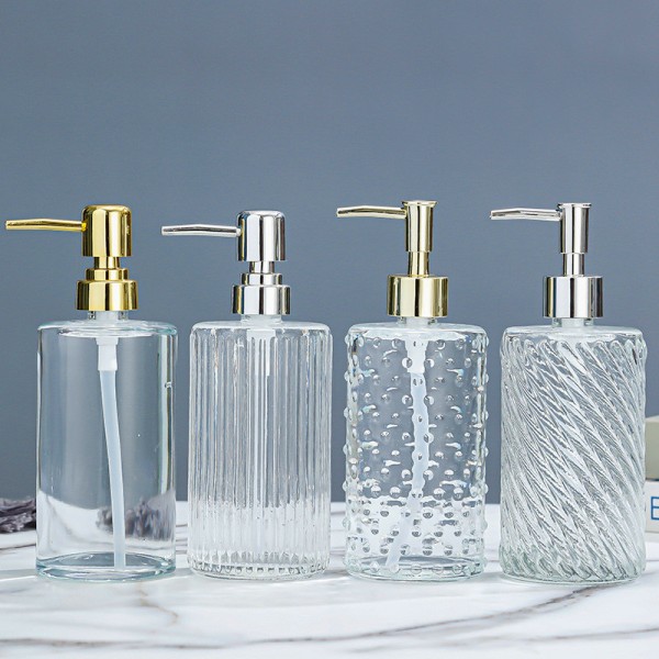 Quality Hot Stamping 420ml Glass Soap Dispenser For Press On Hand Sanitizer And Soap Liquid for sale