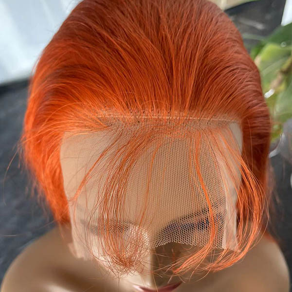 Quality Ginger Straight 13x4 Frontal Lace Wig Transparent 12A 300gram Customized for sale