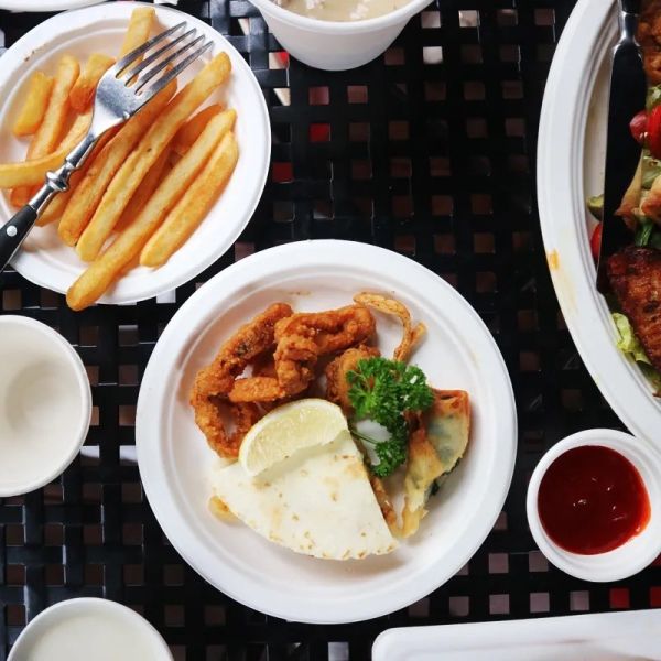 Quality Eco Sustainable Compostable Disposable Plates Cutlery Disposable Take Out Food for sale