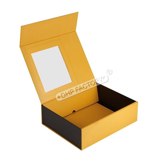 Quality Yellow Printed Magnetic Flap Gift Box Personalised Magnetic Box With Clear for sale