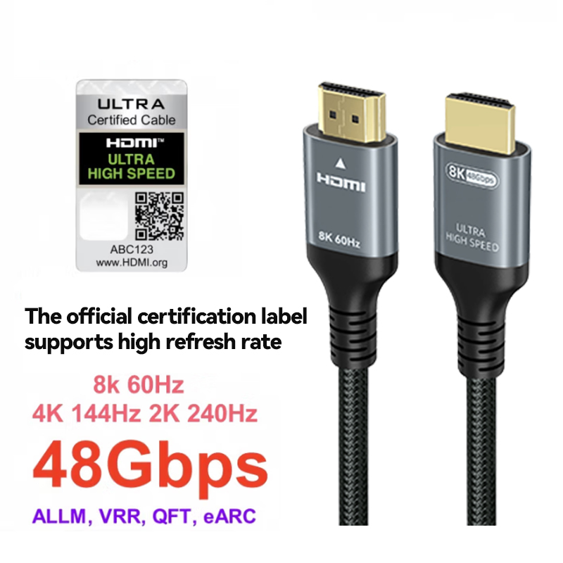 Quality 5M OEM 8K 60Hz HDMI2.1 Cable Durable Nylon Braided 48Gbps for sale