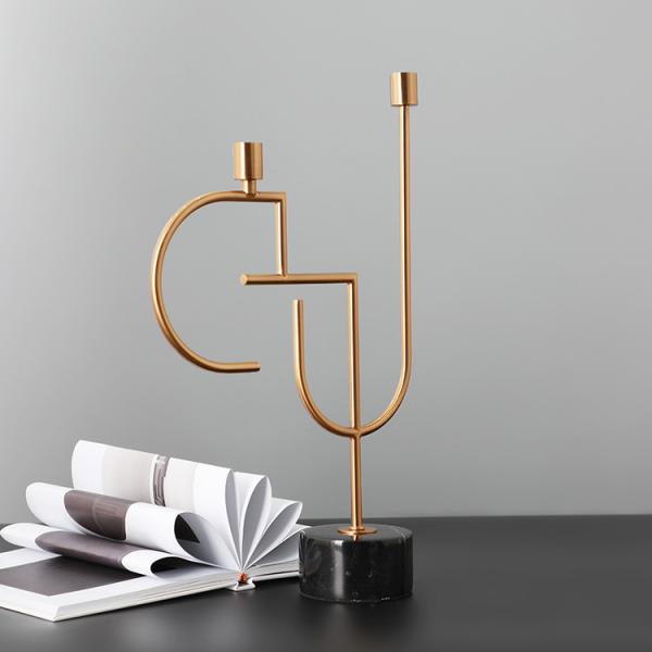 Quality Classic Marble Base 520mm 460mm Gold Metal Candle Holder for sale