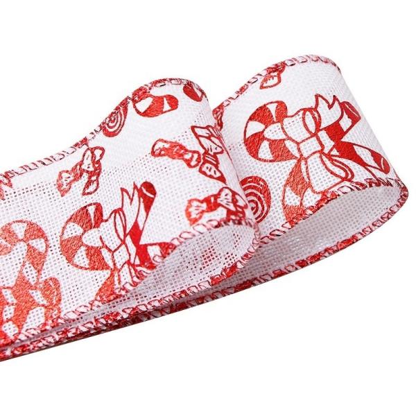 Quality Christmas Iron Wire Decoration Ribbon in 63mm Size with Wired Burlap Design for sale