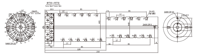 3024004 series 3024004 Series M5 24 Passage Pnuematic/+Electric Hybridry Rotary Unions slip ring Drawing 